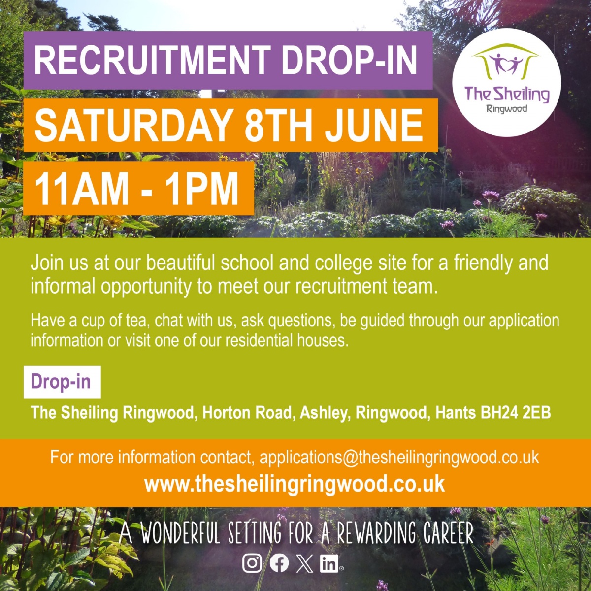 The Sheiling Ringwood - Recruitment drop-in Saturday 8th June, 11am-1pm